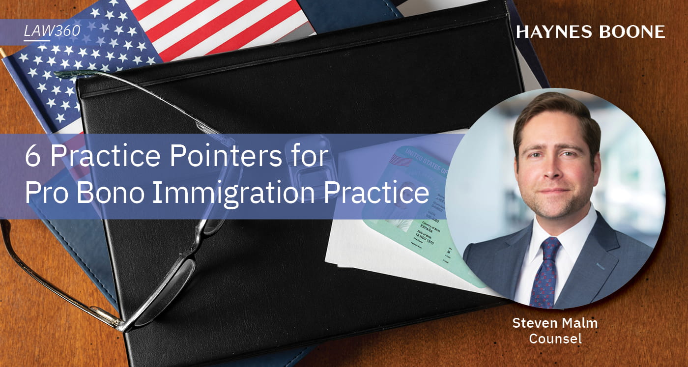 Malm in Law360: 6 Practice Pointers for Pro Bono Immigration Practice | News | Haynes Boone